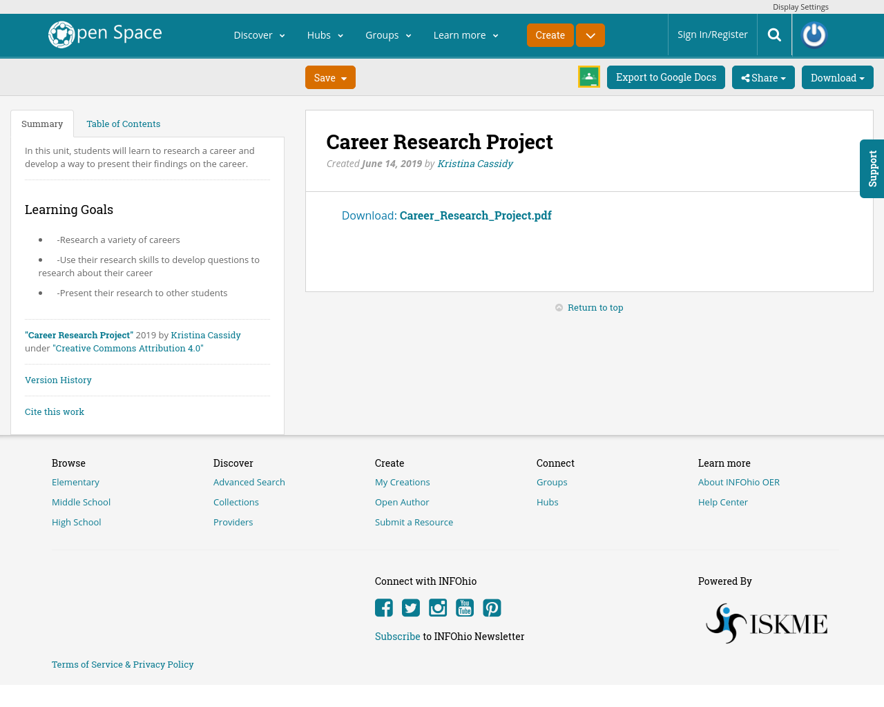 Career Research Project | INFOhio Open Space