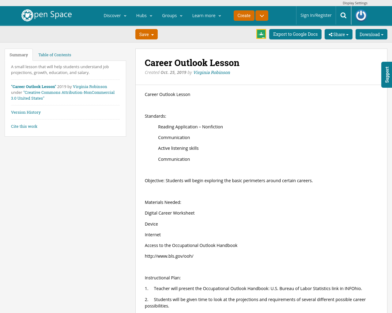 Career Outlook Lesson | INFOhio Open Space